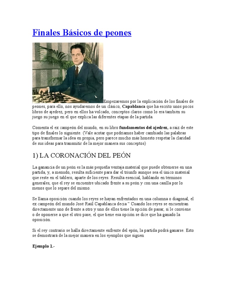 Finales Básicos de Peones | PDF | Ajedrez | Juegos de habilidad mental