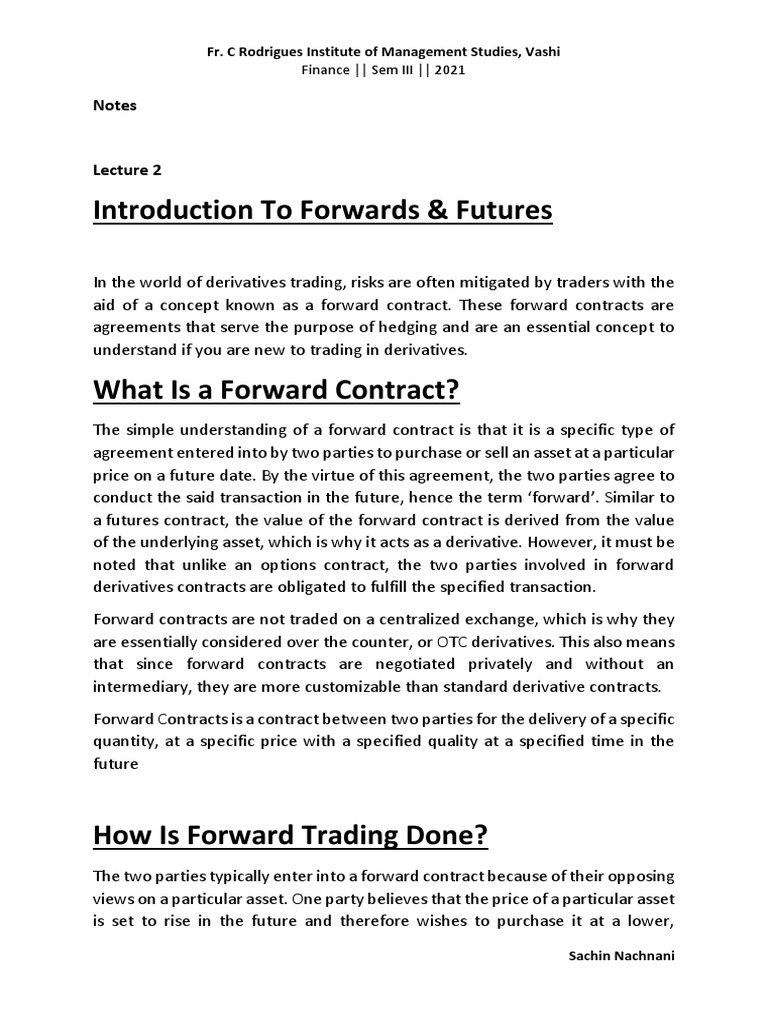Introduction To Forwards & Futures: Notes | PDF | Futures Contract ...