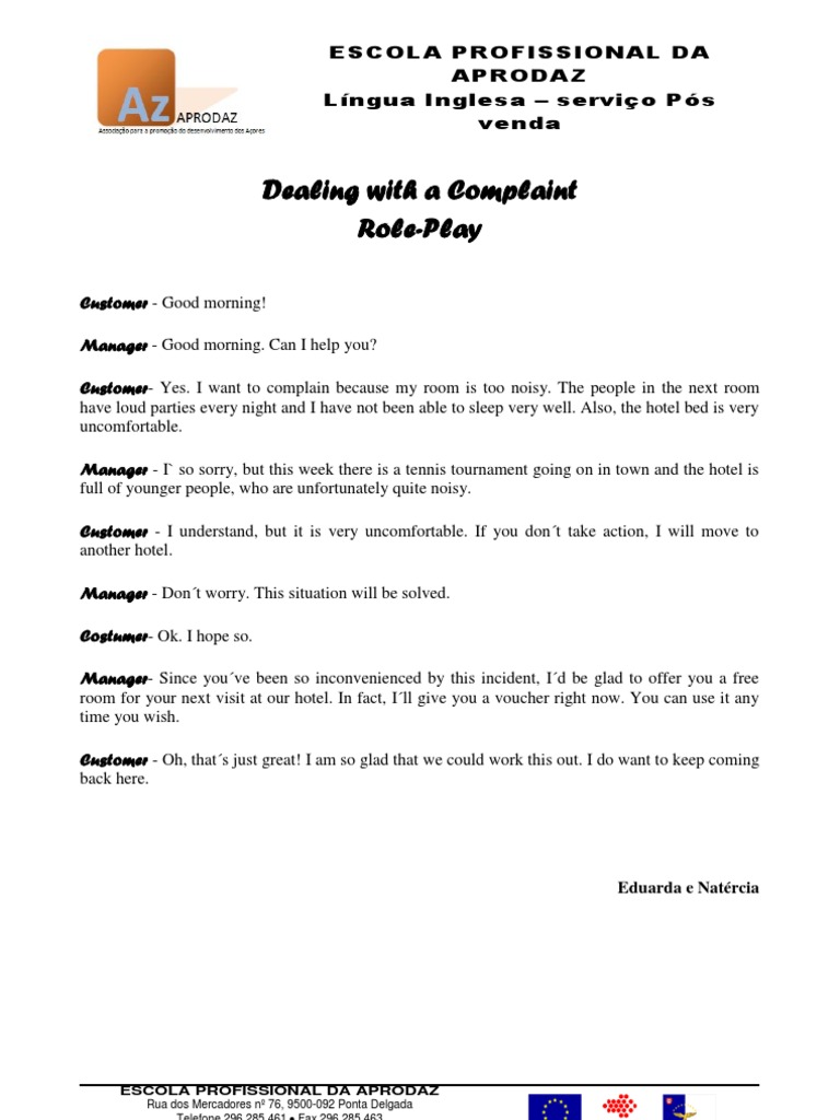 Dialogue Dealing With A Complaint Role-Play | PDF