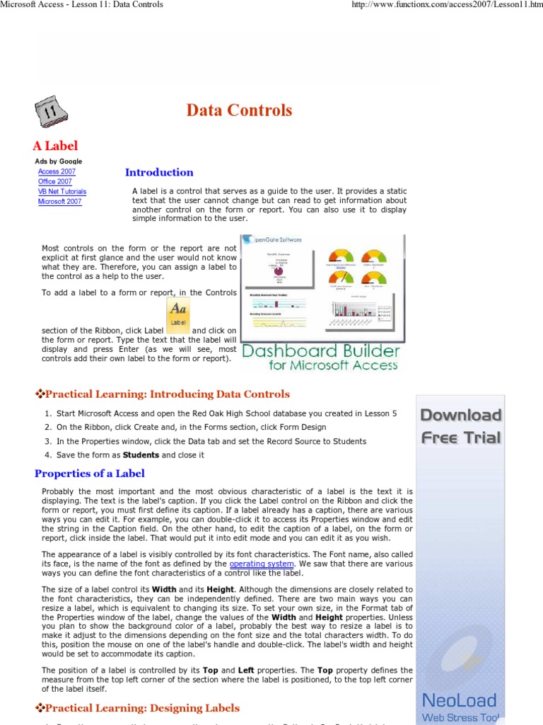 Lesson 11 - Data Controls | PDF | Hyperlink | Microsoft Access
