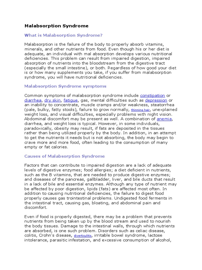 Malabsorption Syndrome: Causes, Symptoms and Natural Treatments | PDF ...