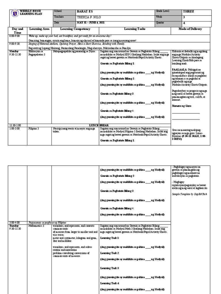 WHLP - Grade 3 (Q4 Week 3) | PDF