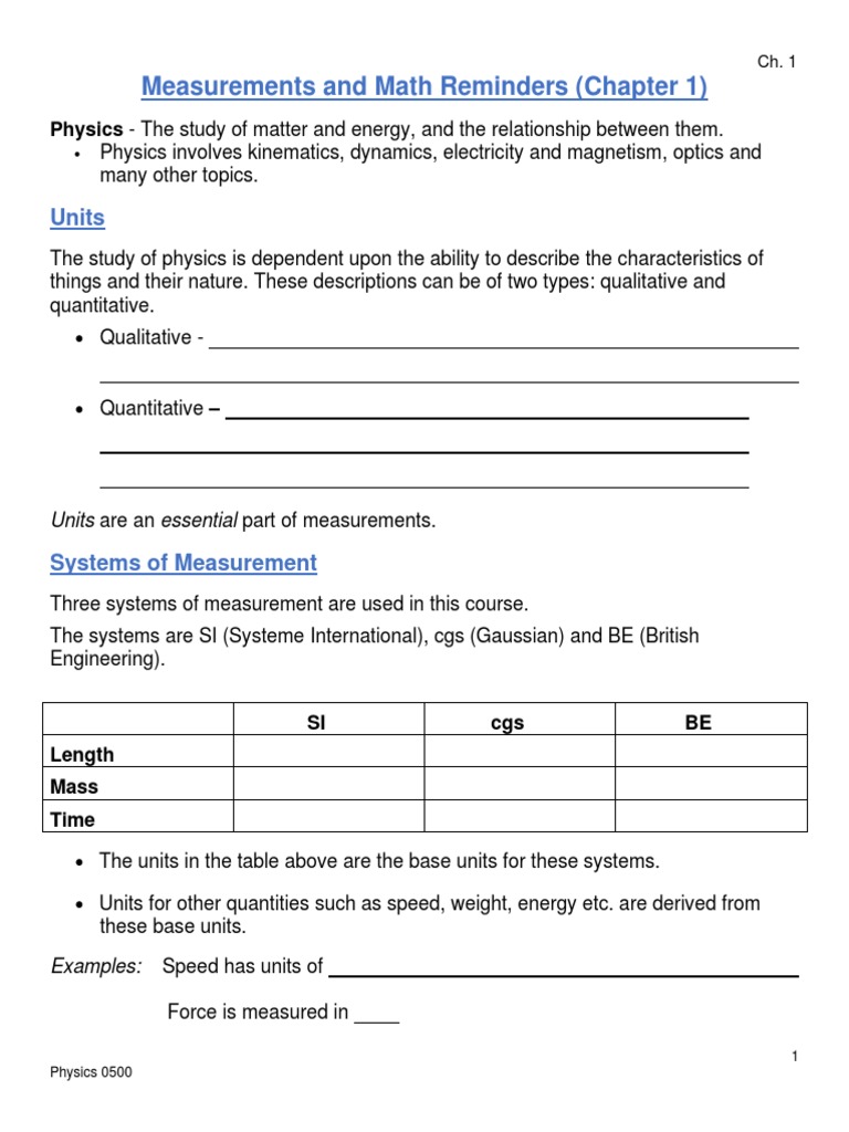 Measurements and Math Reminders (Chapter 1) : Units | PDF | Significant ...