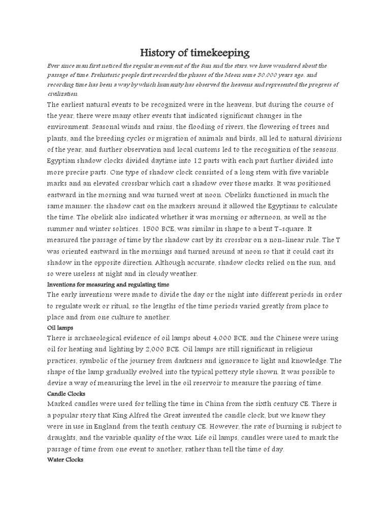 History of Timekeeping | PDF | Time | Hour