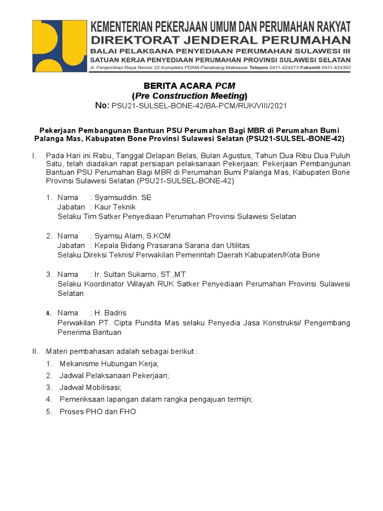 2 Berita Acara Hasil Rapat Persiapan PCM | PDF