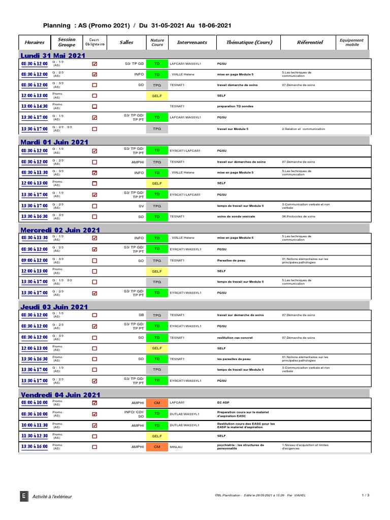 Planning AS | PDF | Médecine clinique | Spécialités médicales