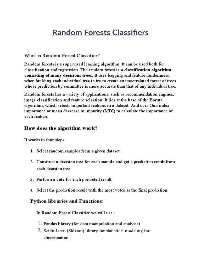 Random Forests Classifiers: What Is Random Forest Classifier? | PDF