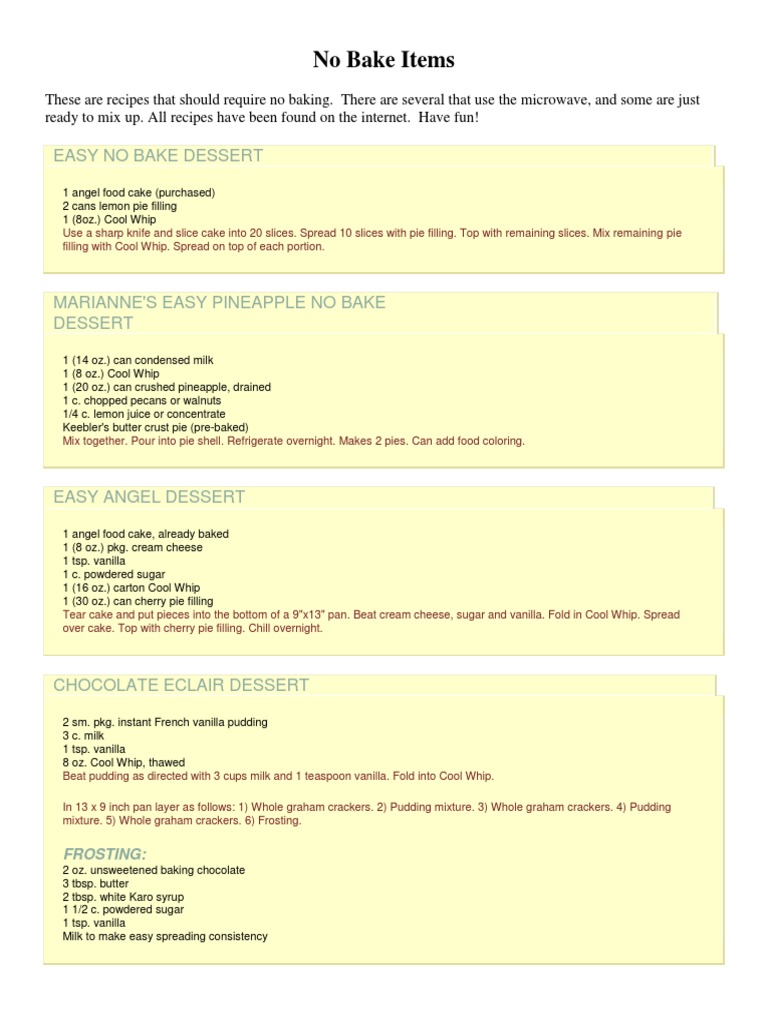 No Bake Items 1 | PDF | Butter | Chocolate