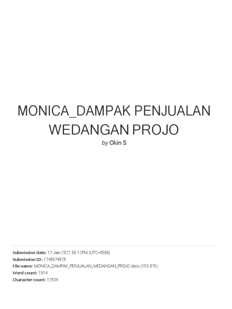 Monica - Dampak Penjualan Wedangan Projo: Okin S | PDF | Computers