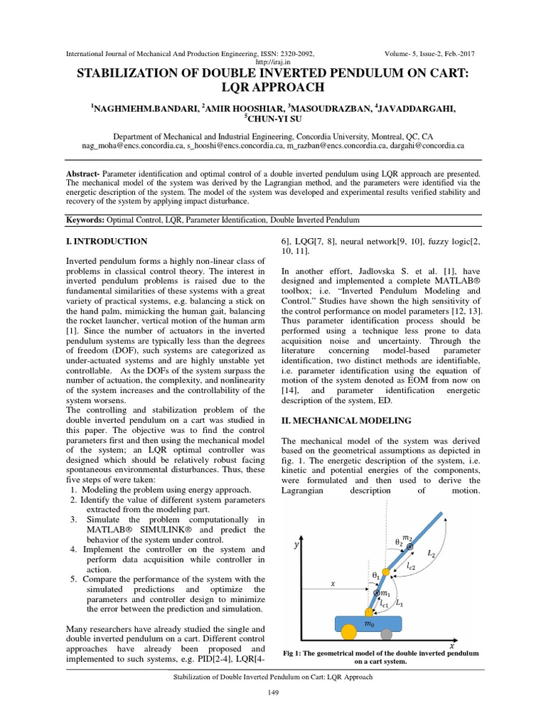 Stabilization of Double Inverted Pendulum On Cart: LQR Approach | PDF | Matrix (Mathematics ...