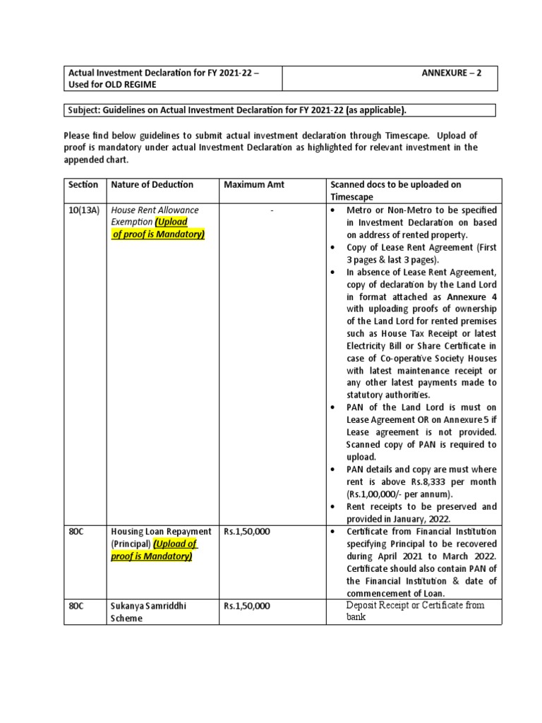 ANNEXURE 2 - Guidelines On Supporting For Actual Investment (FY 2021-22 ...