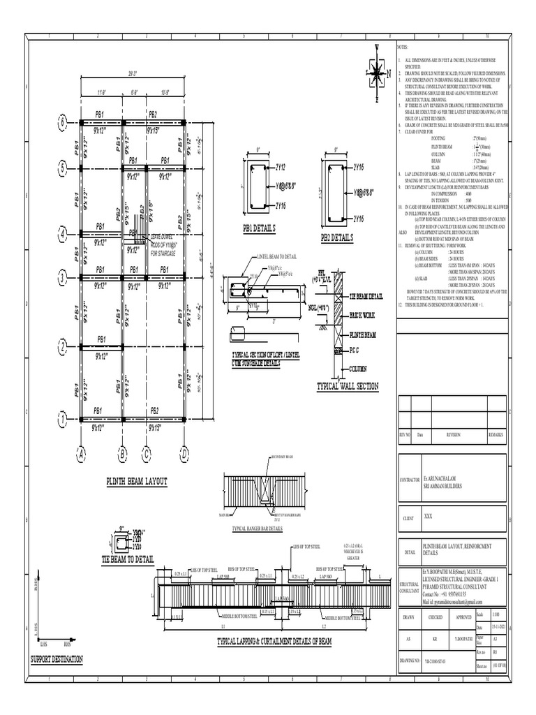 YB21080 Er - Arunachalam ST03-PLINTH BEAM DETAILS STRUCTURAL DRAWING ...