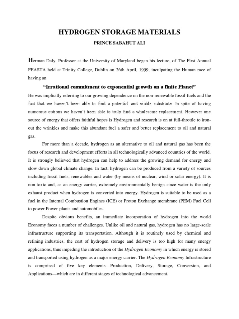 Hydrogen Storage Materials | PDF | Hydrogen Economy | Hydrogen