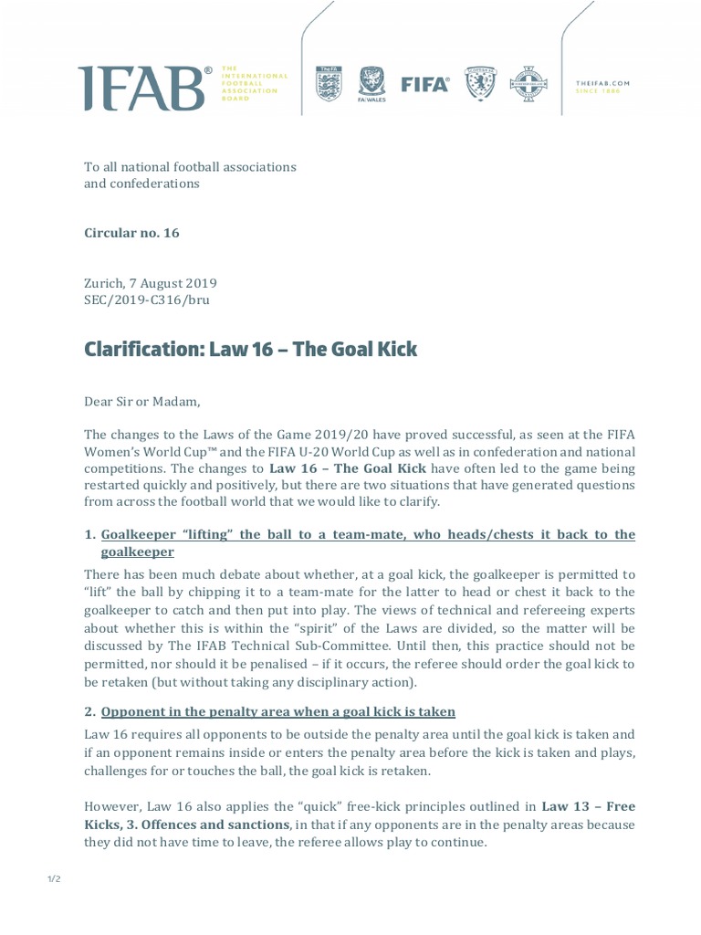 Clarification: Law 16 - The Goal Kick | PDF | Association Football ...