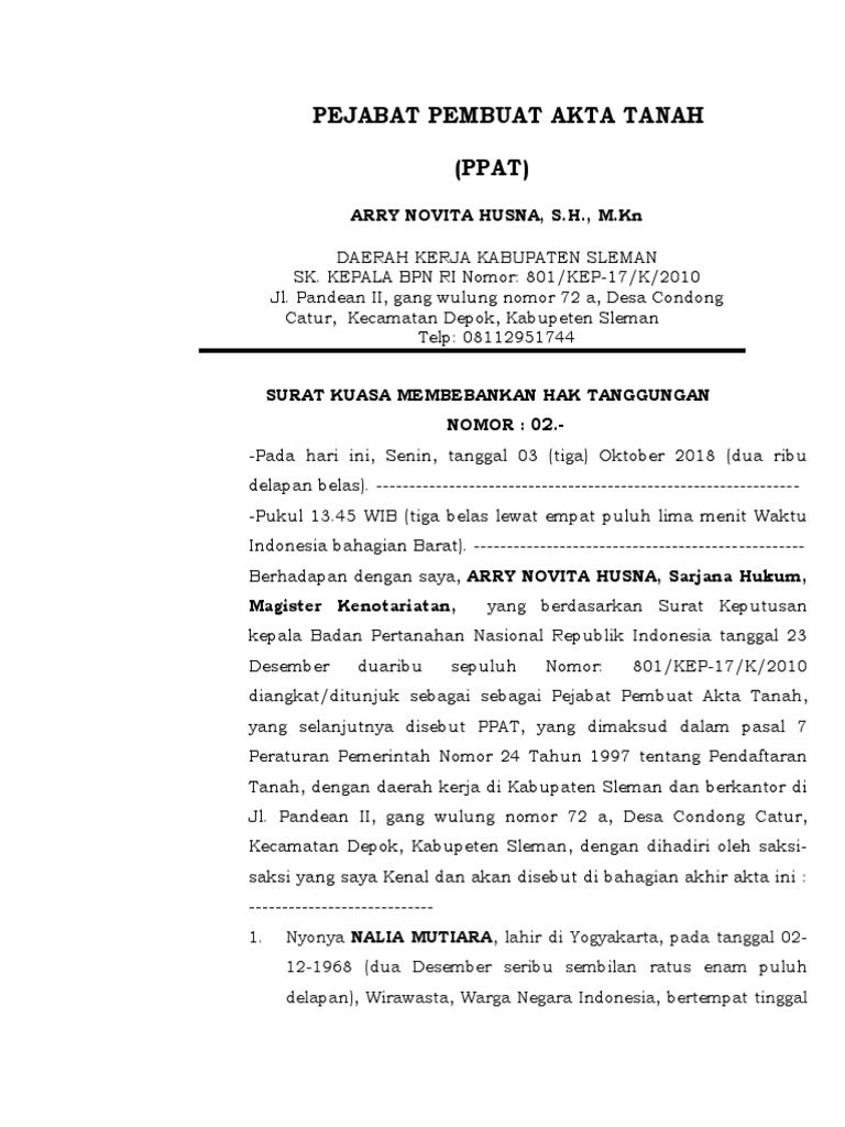 Surat Kuasa Hak Tanggungan Sleman | PDF