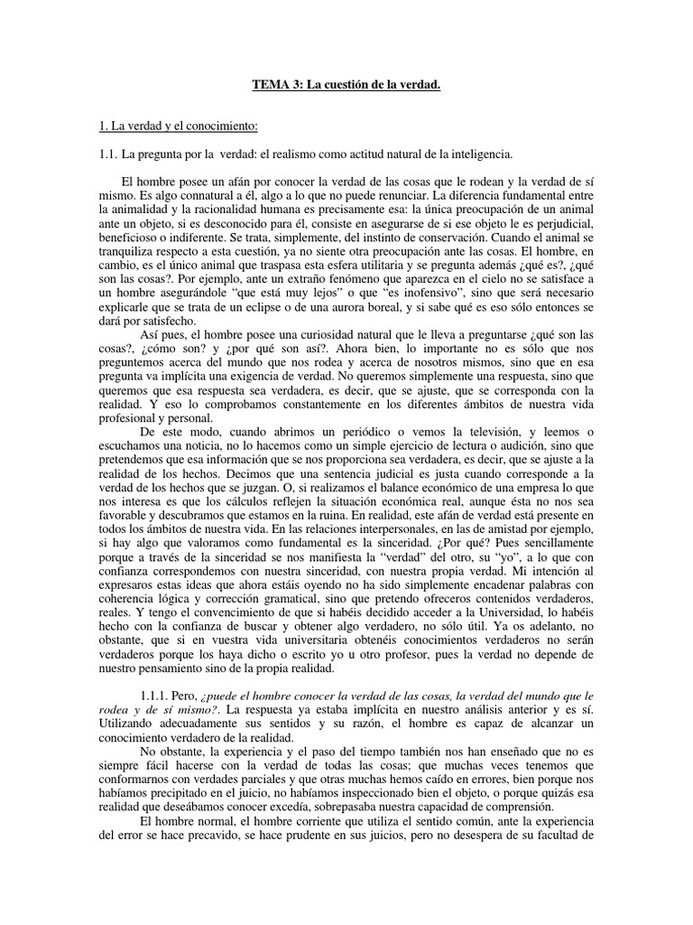 Tema 3 Verdad | PDF | Verdad | Conocimiento