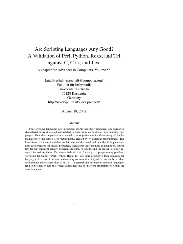 Are Scripting Languages Any Good? A Validation of Perl, Python, Rexx, and TCL Against C, C++ ...