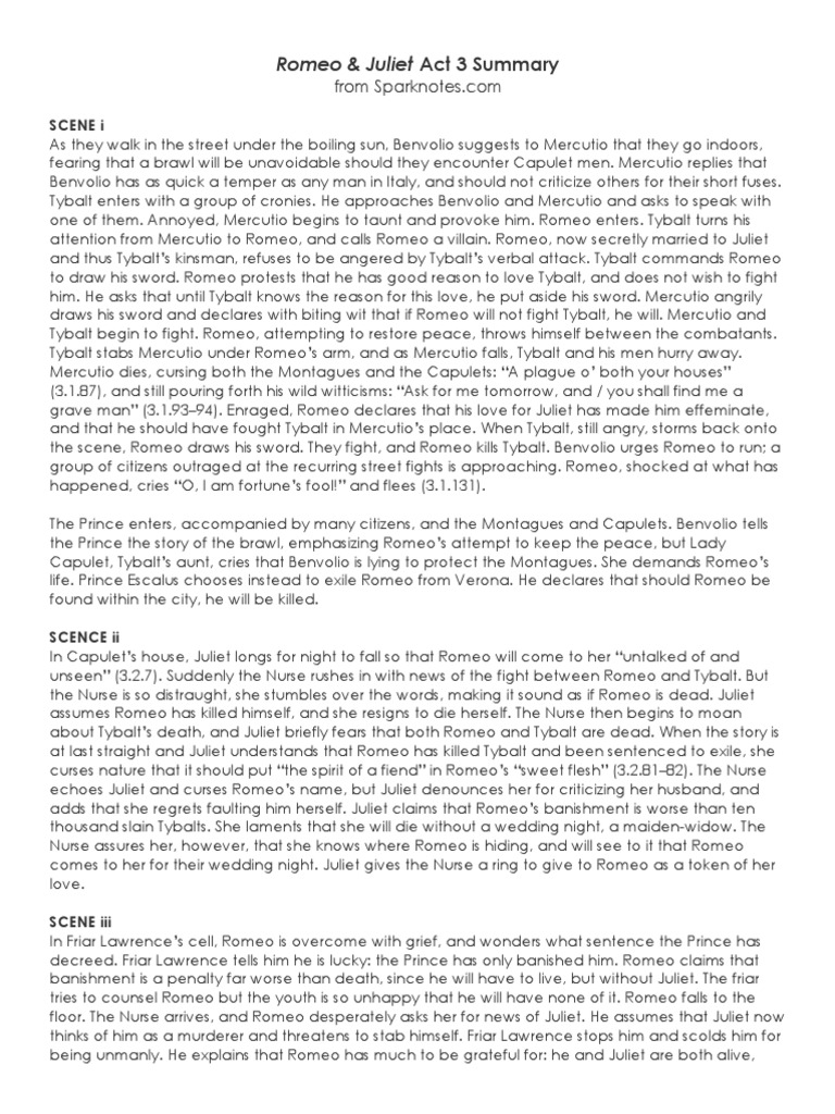 Act 3 Scene Summaries | PDF | Characters In Romeo And Juliet | Romeo ...