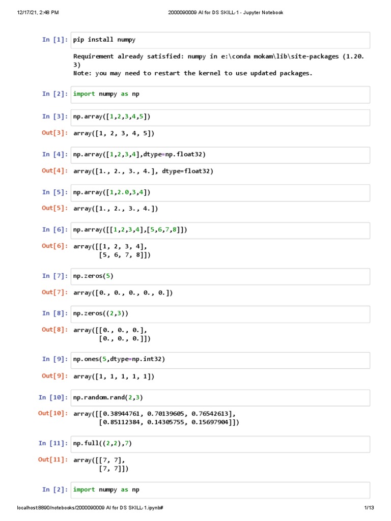 Ai For Ds Skill 1 Jupyter Notebook Pdf Computer Programming Computing 1391