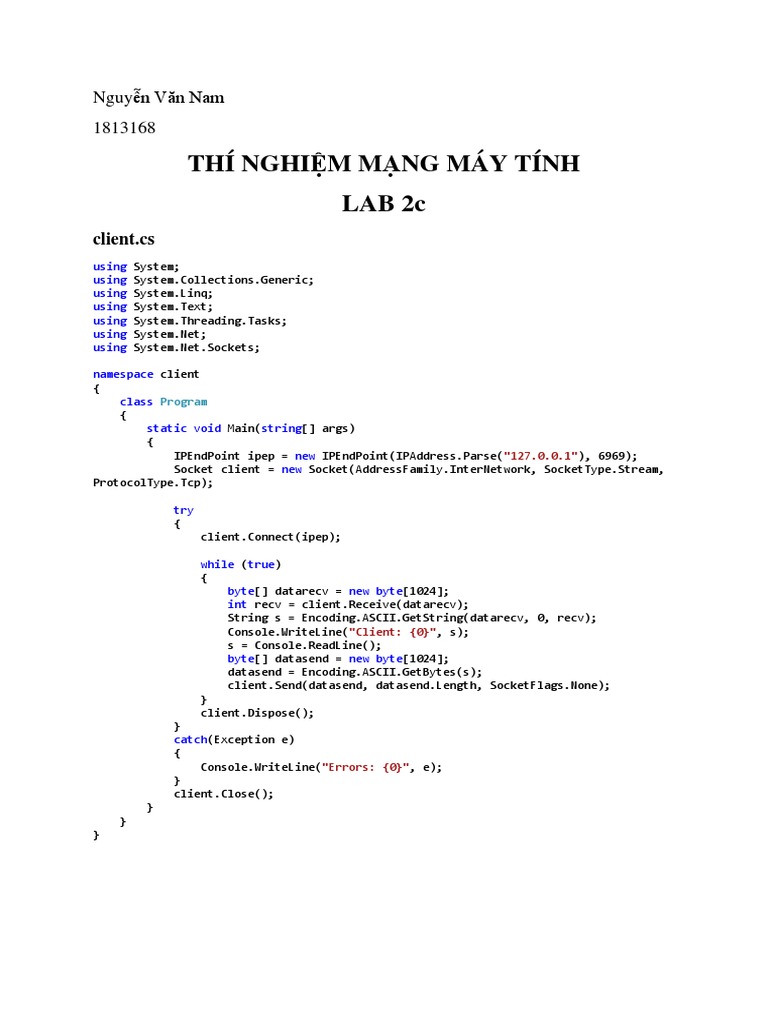 Thí Nghiệm Mạng Máy Tính LAB 2c: Nguyễn Văn Nam 1813168 | Download Free ...