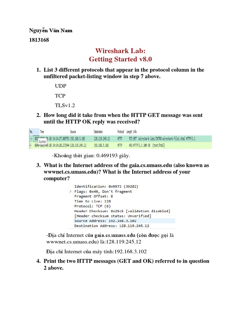 Wireshark Lab: Getting Started V8.0: Udp TCP Tlsv1.2 | PDF
