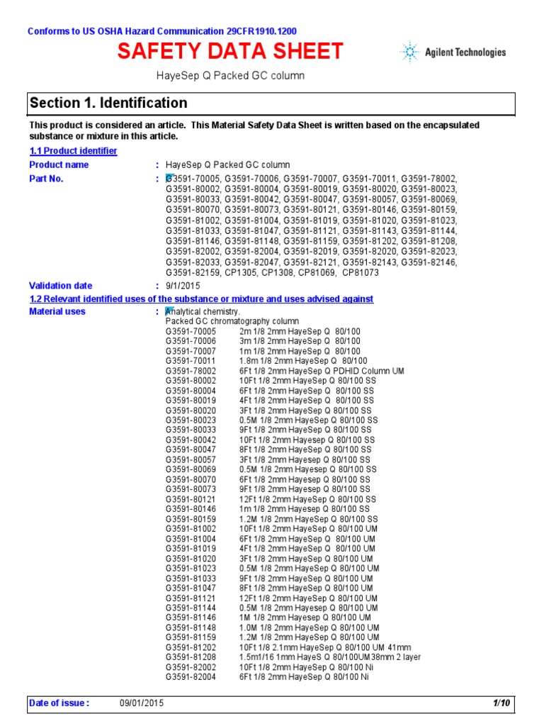 HayeSep Q Packed GC Column | PDF | Firefighting | Toxicity