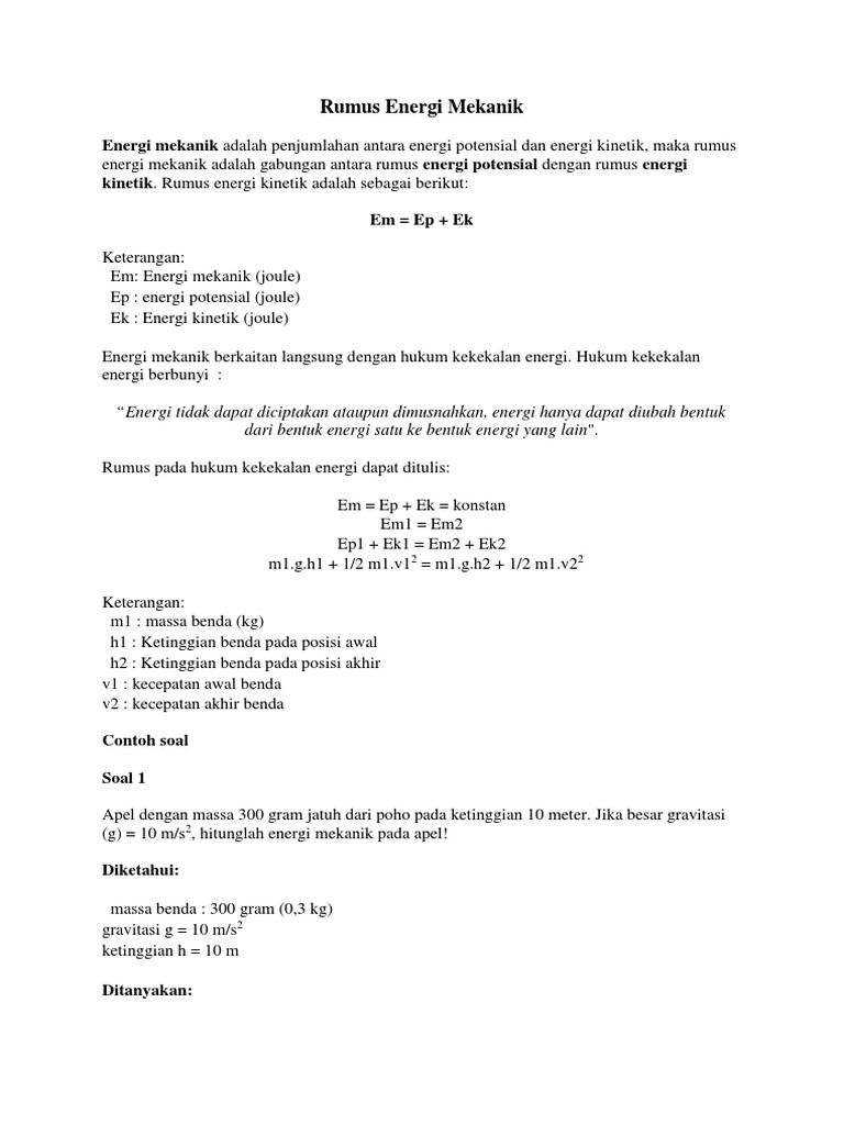 Rumus Energi Mekanik | PDF