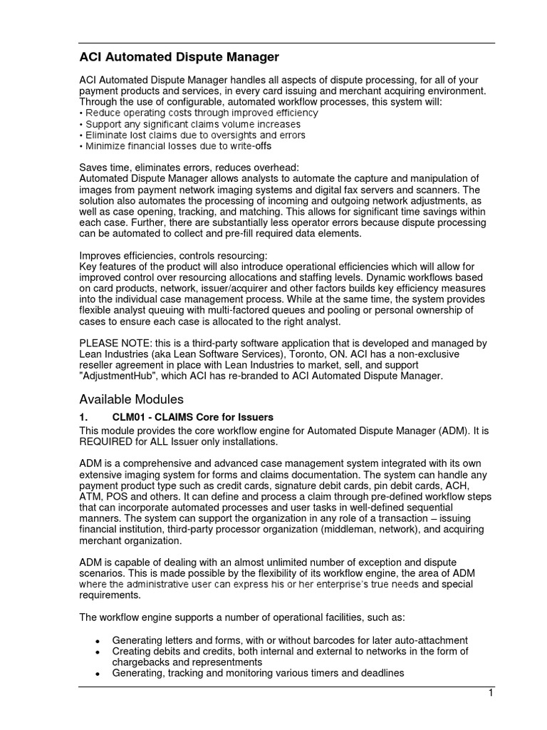 20 ACI Automated Dispute Management Modules | PDF | Debit Card ...