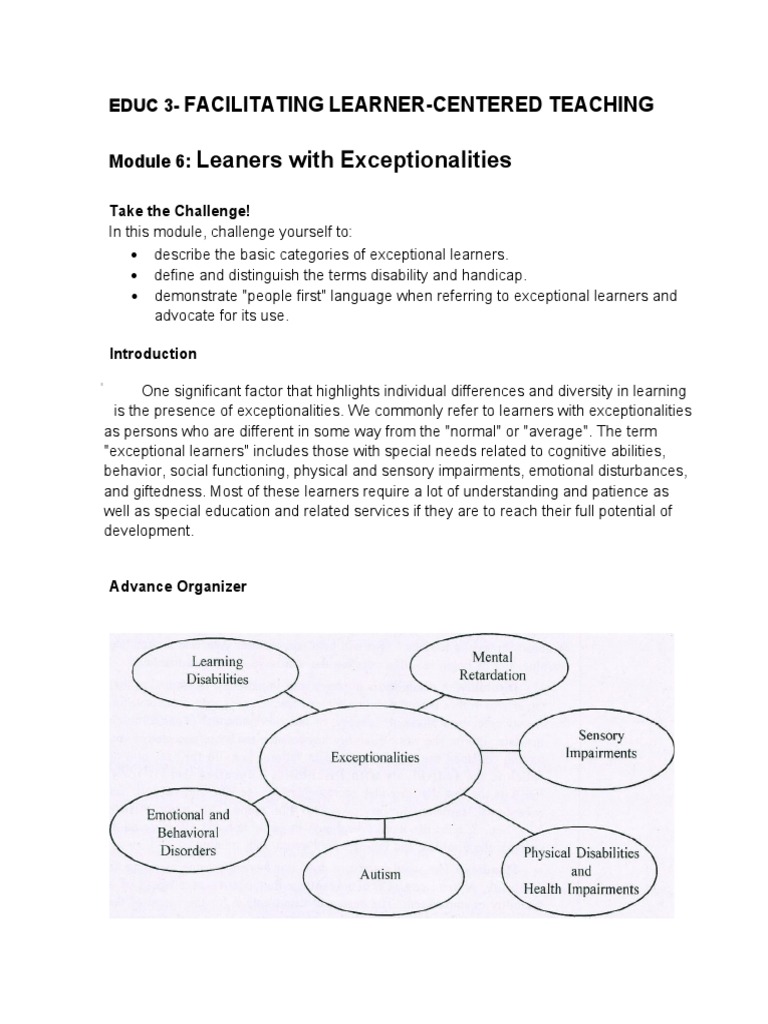 Leaners With Exceptionalities: Facilitating Learner-Centered Teaching ...