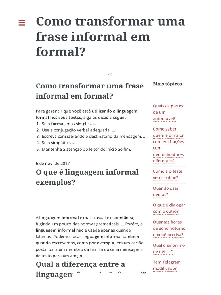 Como Transformar Uma Frase Informal em Formal? | PDF | Comunicação ...