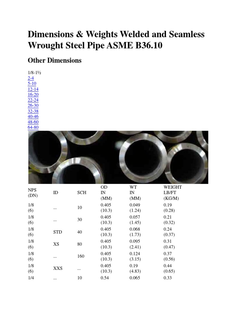 Dimensions & Weights Welded and Seamless Wrought Steel Pipe ASME B36.10 | PDF | Pipe (Fluid ...