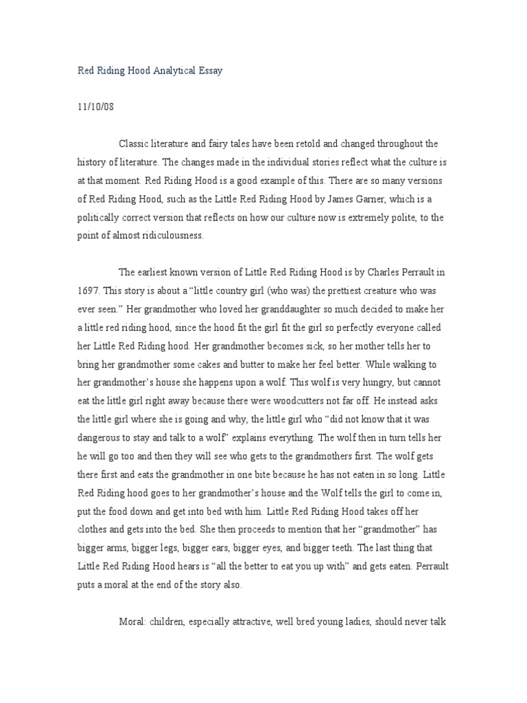 Red Riding Hood Analytical Essay | PDF | Little Red Riding Hood