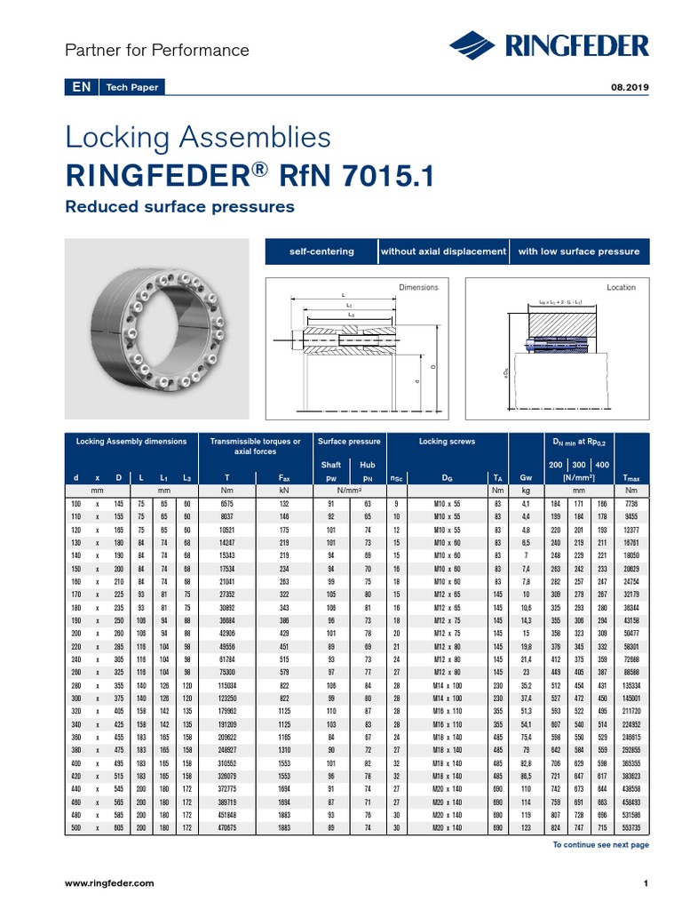 Tech Paper - Ringfeder Locking Assemblies RFN 7015 1 - en - 08 2019 | PDF