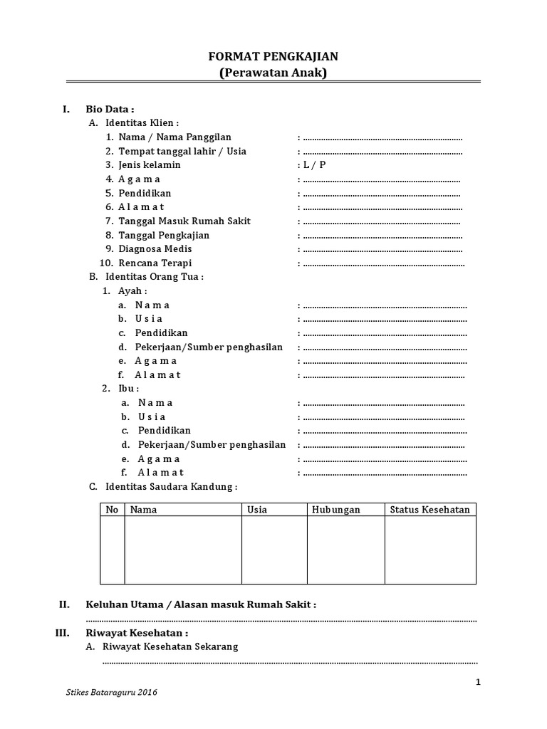 Format Pengkajian Anak | PDF | Kesehatan Holistik