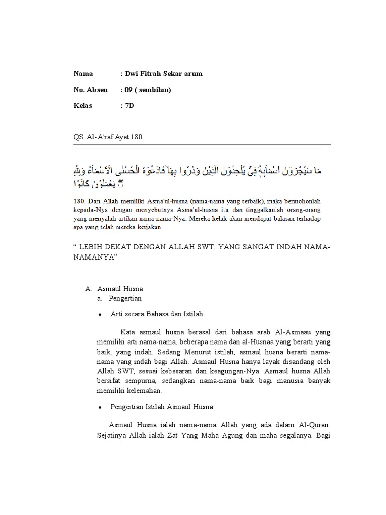 Lebih Dekat Dengan Allah Swt. Yang Sangat Indah Nama-Namanya | PDF