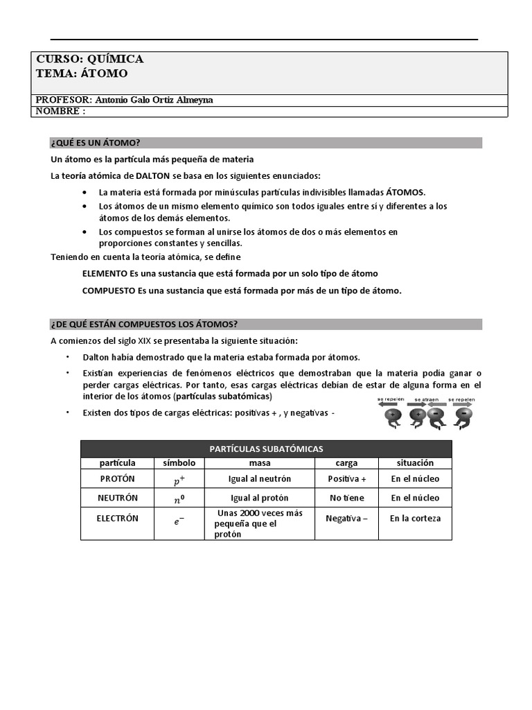 Tarea FQ 3ESO F D Ord Olga Abril | PDF | Átomos | Núcleo atómico
