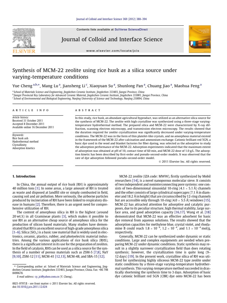 Journal of Colloid and Interface Science | PDF | Adsorption | Silicon ...