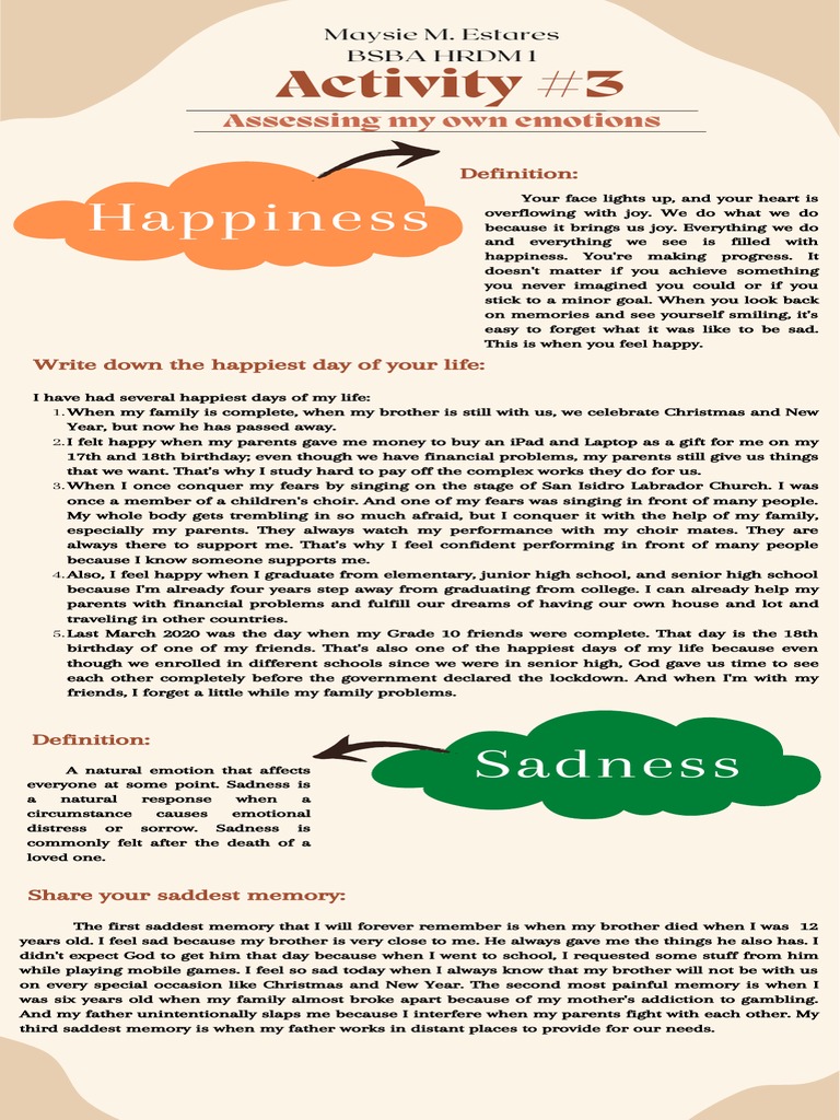 Assessing My Emotions: A Personal Reflection | PDF | Anxiety | Feeling
