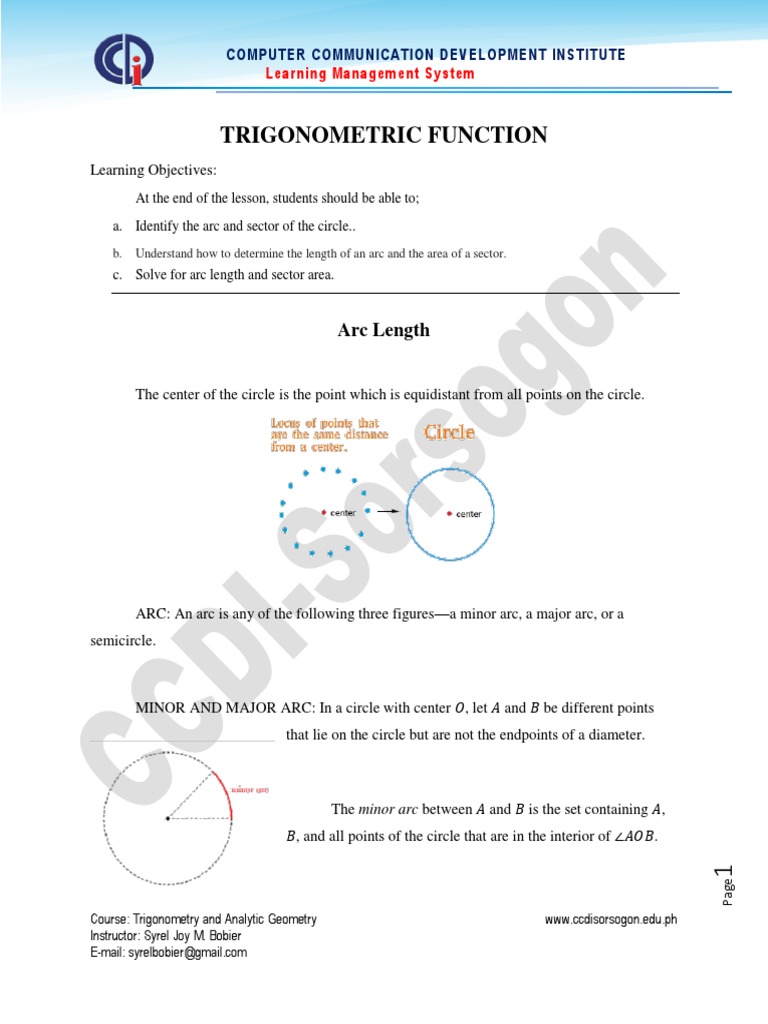 W8. Arc Length | PDF | Circle | Trigonometry