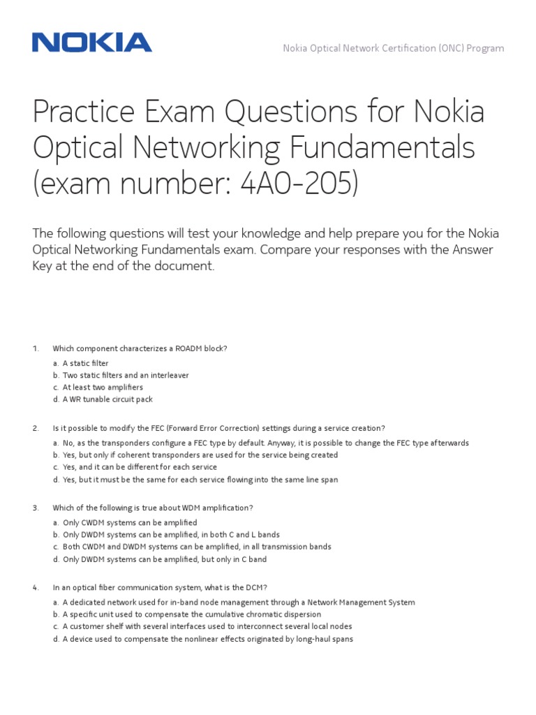 Practice Exam Questions For Nokia Optical Networking Fundamentals (Exam ...