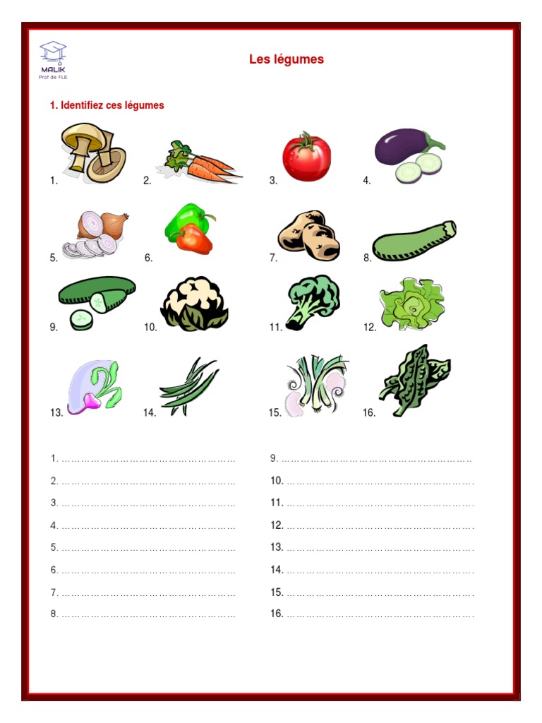 Exercices sur les légumes en maternelle | PDF | Légumes | Cuisine