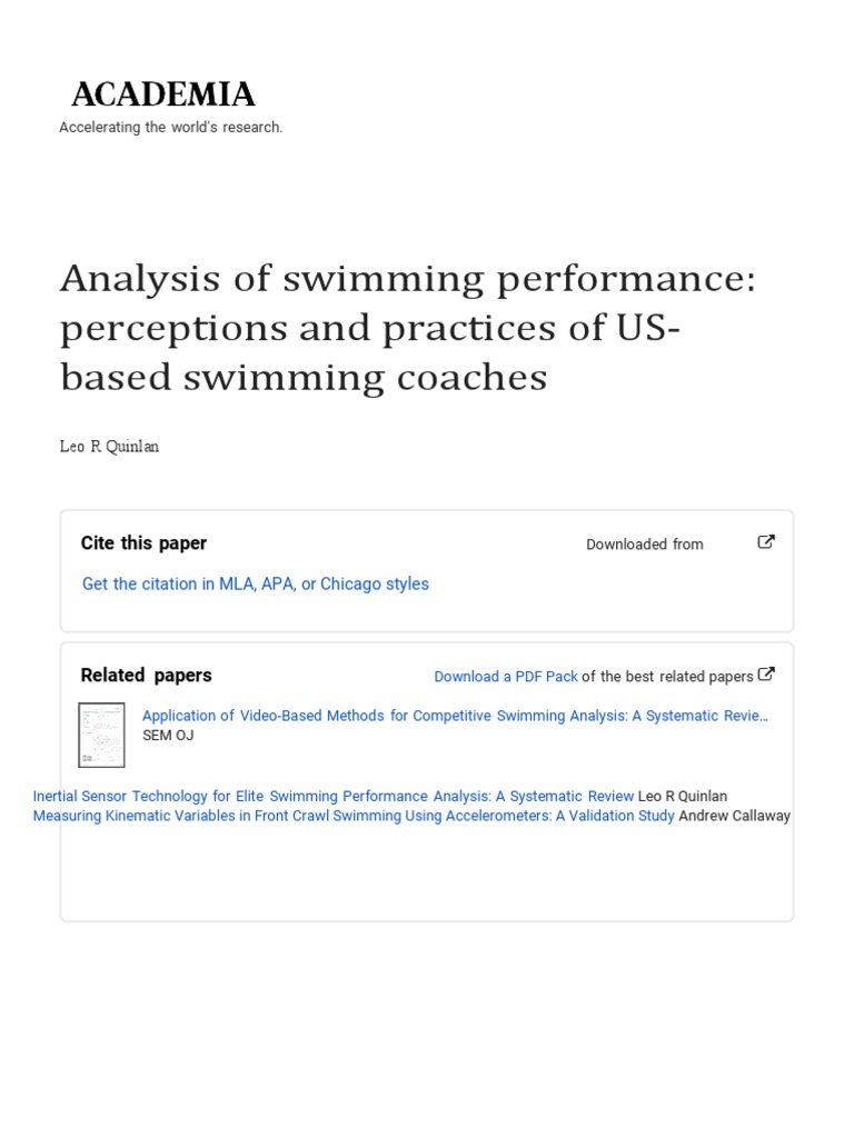 Analysis of Swimming Performance: Perceptions and Practices of US-based ...