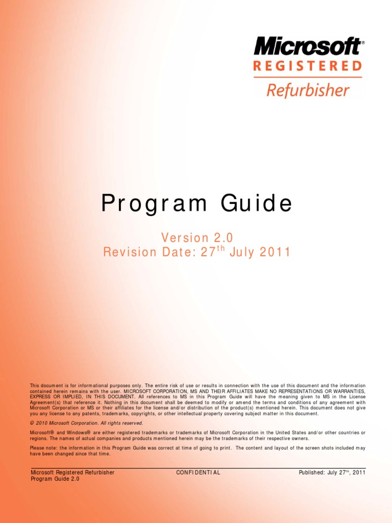 Registered Refurbisher Program Guide | PDF | Microsoft Windows | Personal Computers
