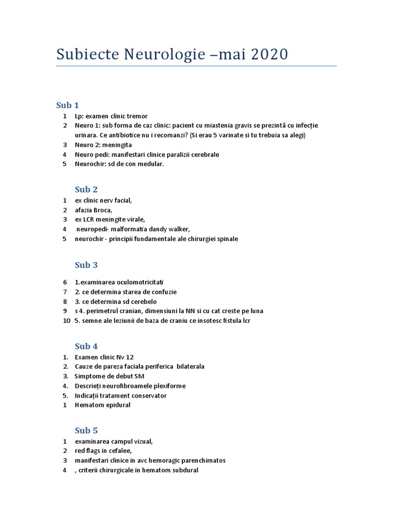 Subiecte Neurologie | PDF