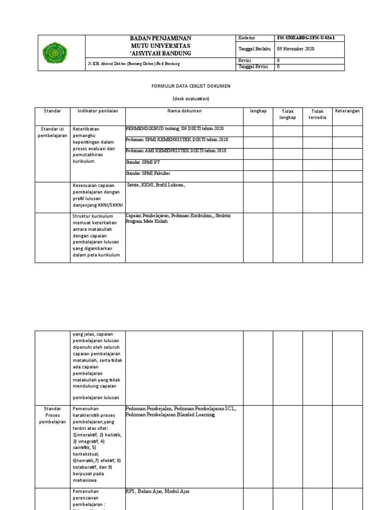 Formulir Data Ceklist Dokumen | PDF