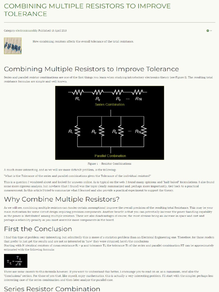 Combining Multiple Resistors To Improve Tolerance | PDF