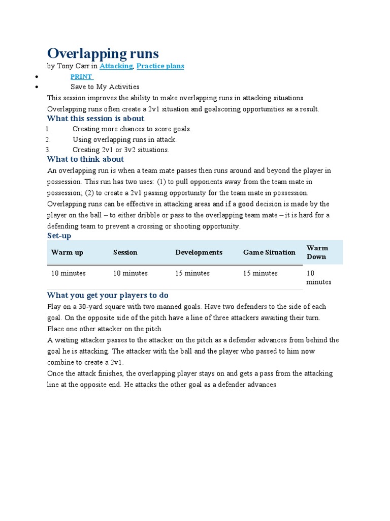 Overlapping Runs | PDF | Forward (Association Football) | Defender ...
