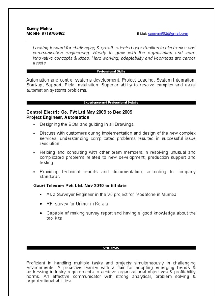 Latest Sunny Resume | PDF | Automation | Engineering