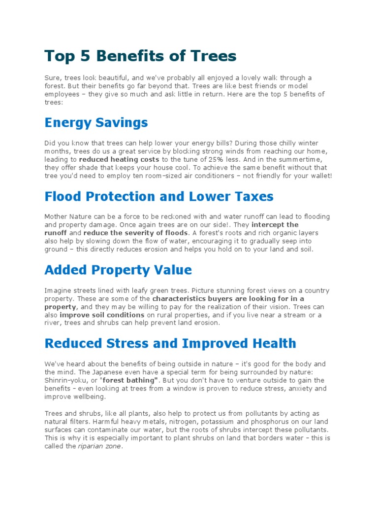 Top 5 Benefits of Trees | PDF | Trees | Water