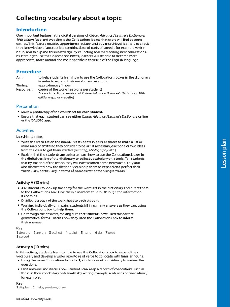 Collecting Vocabulary About A Topic: Preparation | PDF | Vocabulary | Verb